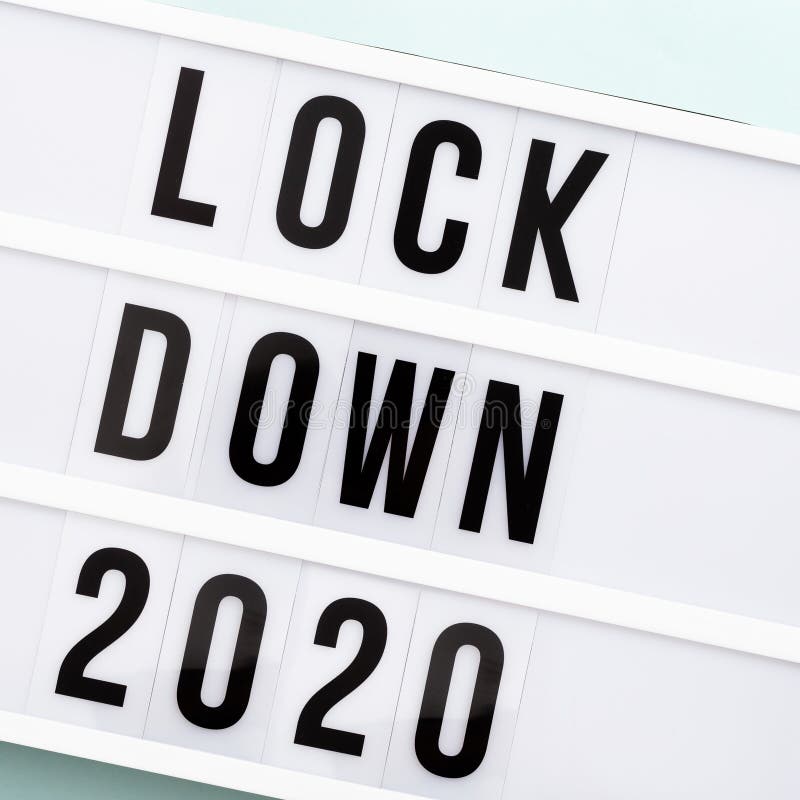 Light Box with Message Lockdown 2020. Word of the Year 2020 is Lockdown ...