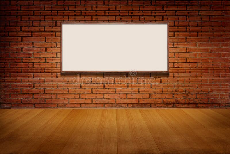 Light Box or White Board on Brick Grunge Wall and Wood Floor in Room ...