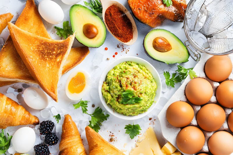 Light Breakfast with Toast, Avocado, and Eggs Served Neatly Clean Top ...