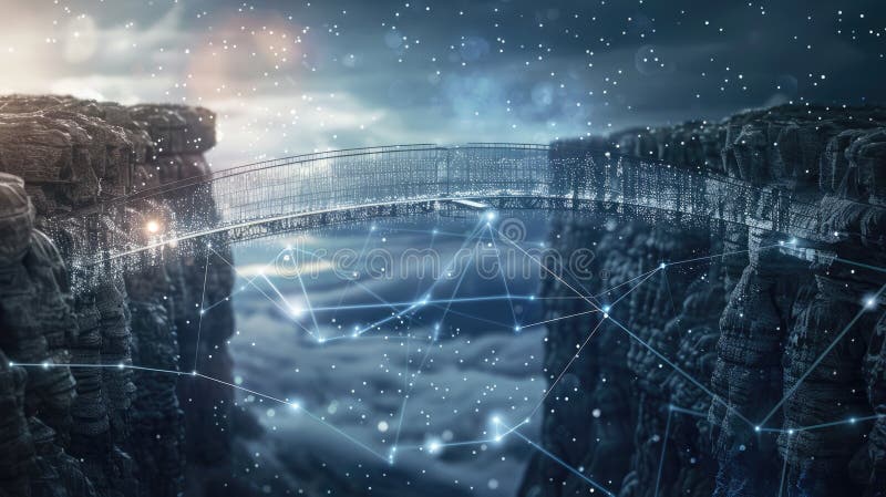 Light Bridge Connects Cliffs with Data Flowing Like Water, Symbolizing ... Light Bridge Connects Cliffs with Data Flowing Like Water, Symbolizing ...