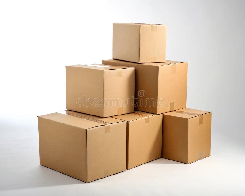 Light Brown Cardboard Boxes Stacked Pyramid Arrangement Plain White ...