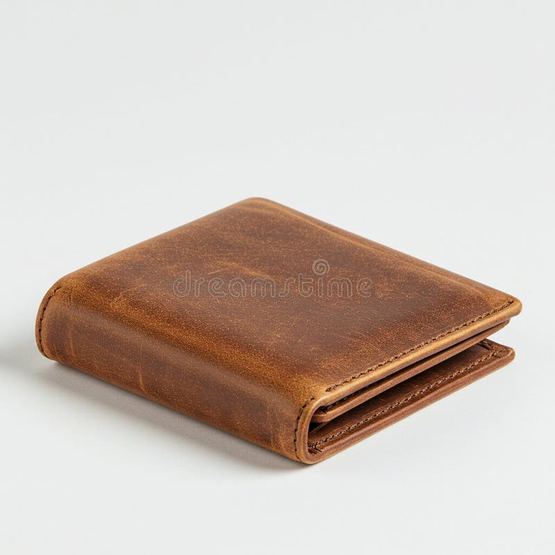 Light Brown Leather Wallet with a Slightly Worn Texture, Featuring a ...