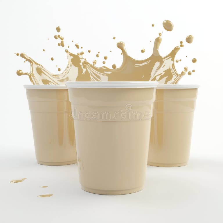 A Light Brown Liquid in Two Plastic Cups, One Spilled Stock Photo ...