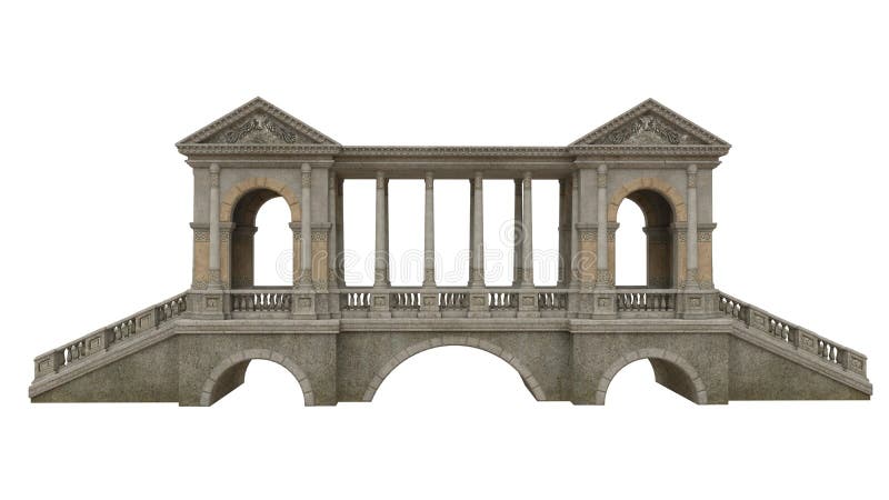 Light Brown Medieval Covered Stone Bridge with Classical Columns and ...