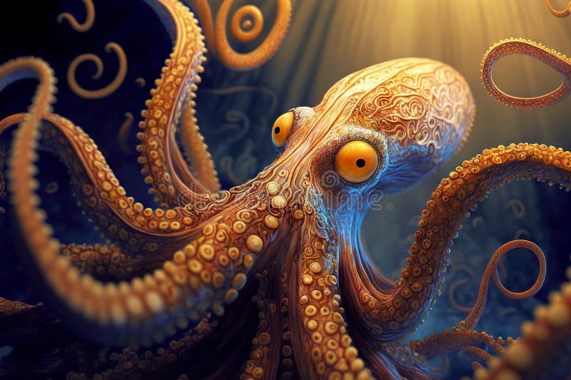 Light Brown Octopus Sea with Yellow Bulging Eyes Stock Illustration ...