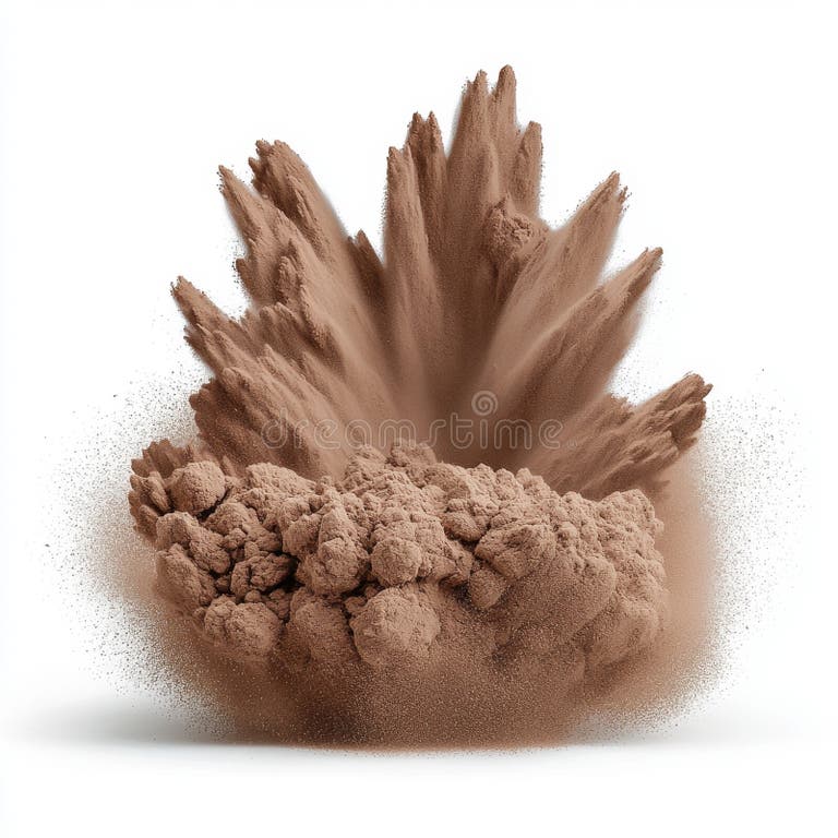 Light Brown Powder Explosion Against White Background Stock ...
