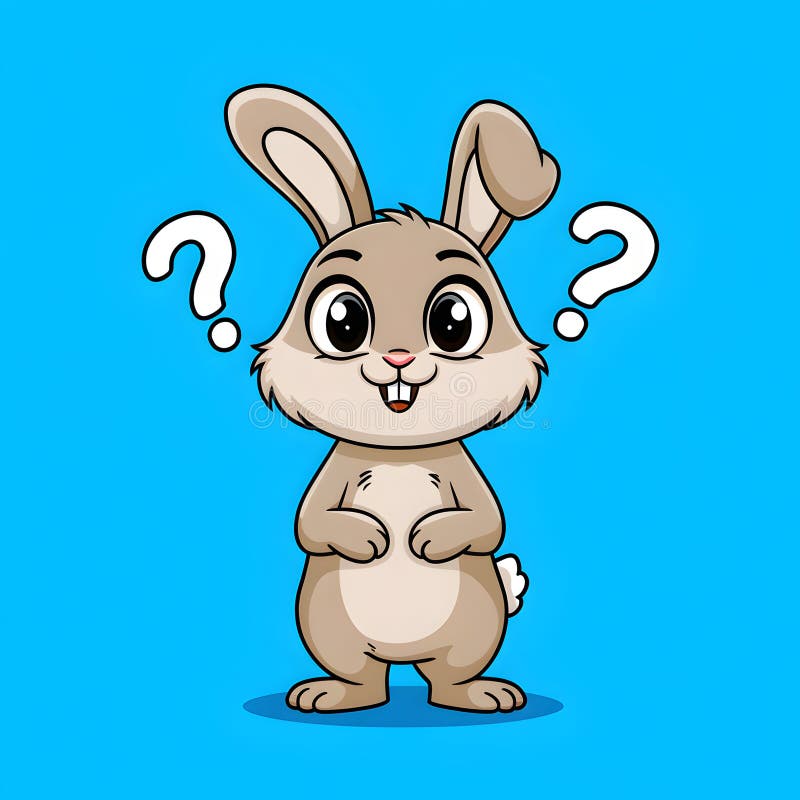 Curious Rabbit Upright on Blue Background with Question Marks Stock ...