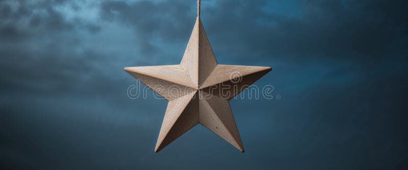 Light Brown Wooden Star on Dark Blue Textured Background. Stock Photo ...