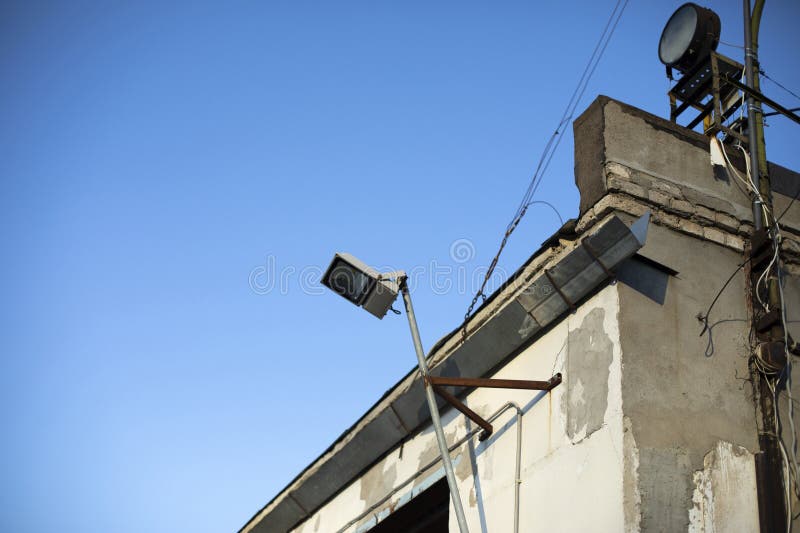 Light on Building. Spotlight on Wall Stock Photo - Image of blank ...