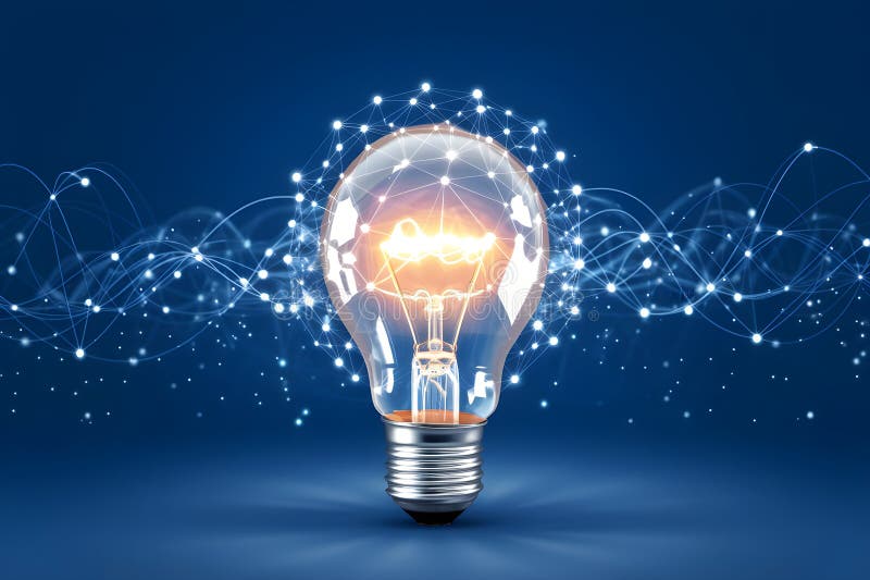 Light Bulb Above Book with Digital Dots, Symbolizes Innovation and ...