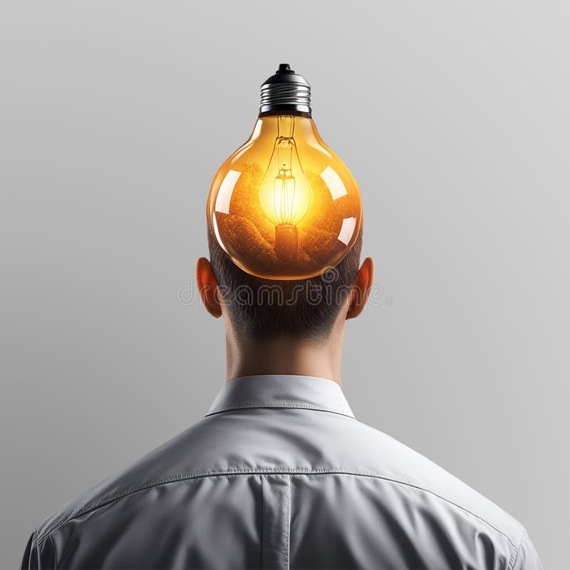 A Light Bulb Above the Young Man S Head Stock Illustration ...
