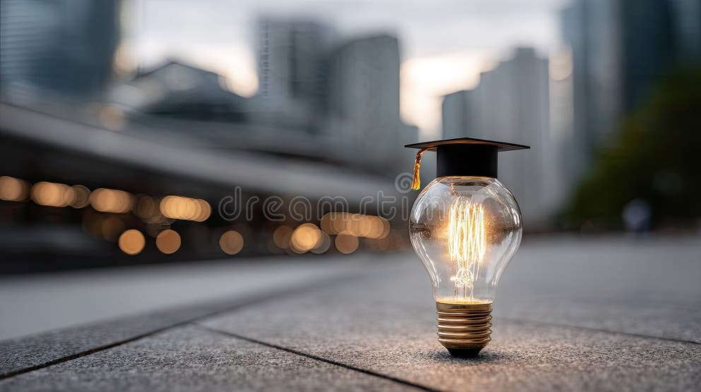 Light Bulb Wearing Academic Cap Symbolizes Innovation and Education ...