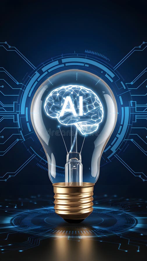 Light Bulb with AI Interface Glowing Bulb with AI Hologram in ...