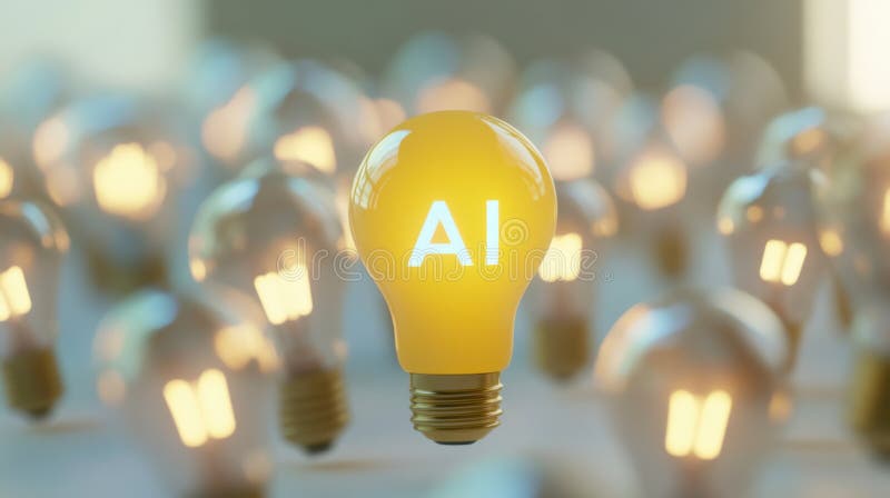 Light Bulb with AI Symbol among Many Glowing Bulbs Showcasing ...