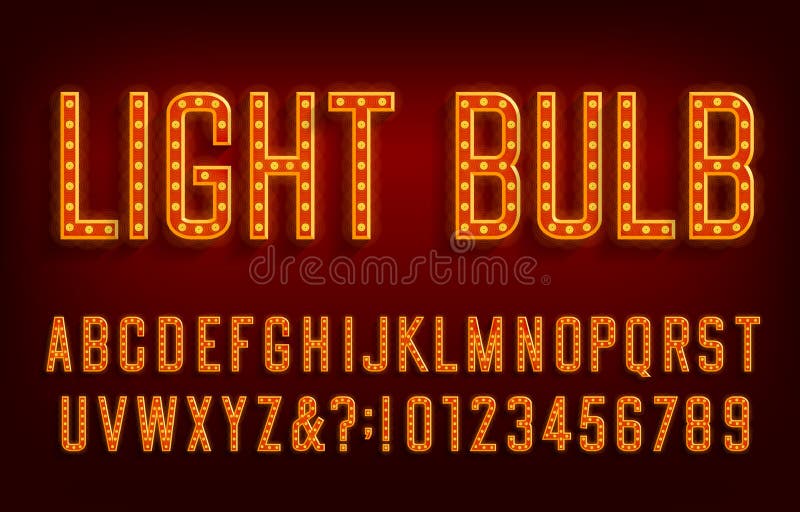 Light Bulb Alphabet Font. Shiny Letters and Numbers with Shadows Stock ...