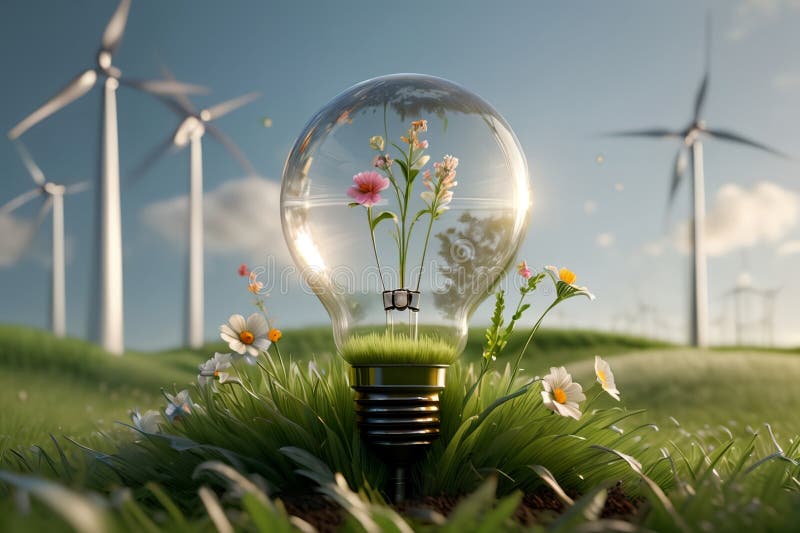 Light Bulb and Alternative Sources of Electricity Stock Photo - Image ...