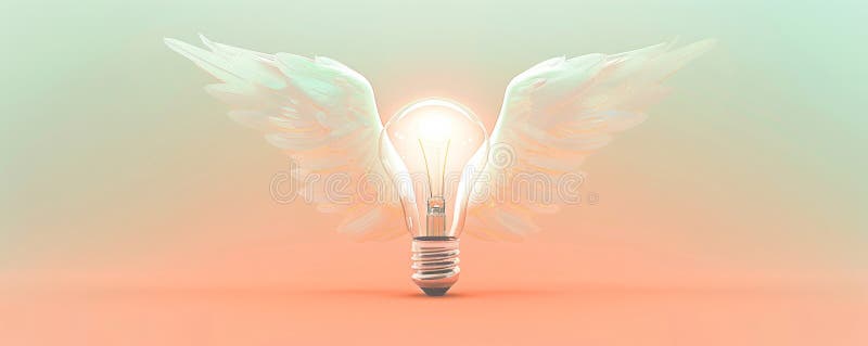 Light Bulb with Angel Wings on a Pastel Gradient Background ...