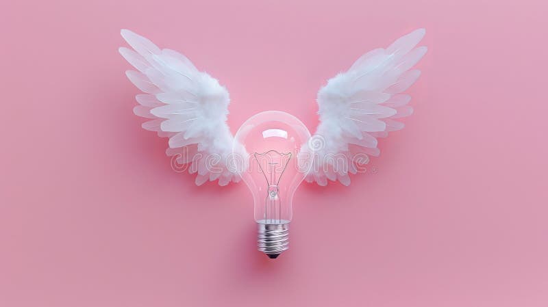 Light Bulb with Angel Wings on Pink Background. Innovation and ...