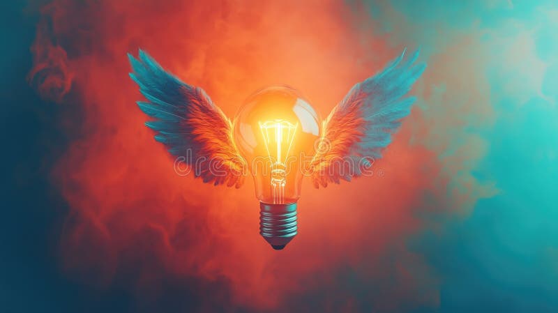 Light Bulb with Angel Wings Stock Image - Image of faith, guidance ...
