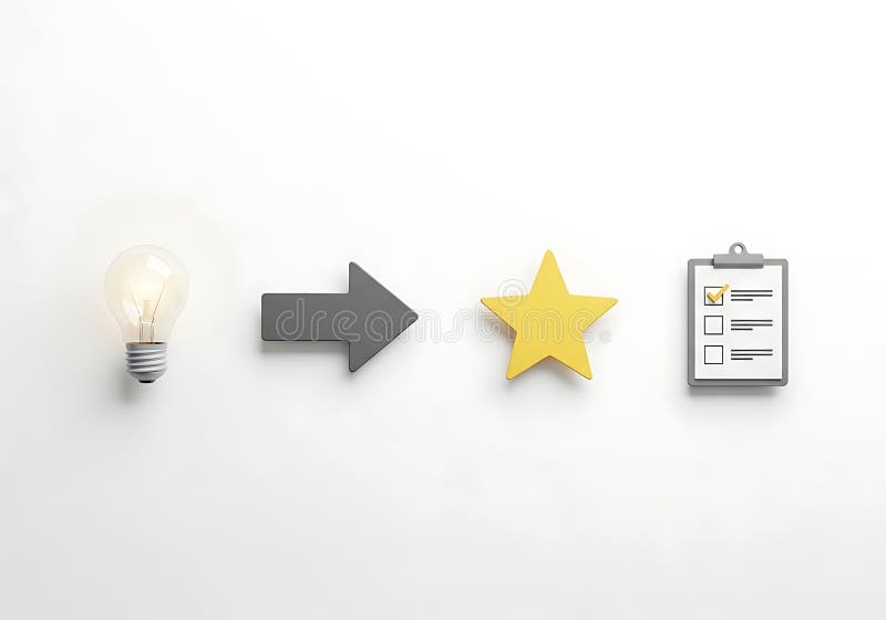 Light Bulb Arrow Star Checklist on White Background Symbolizing Ideas ...