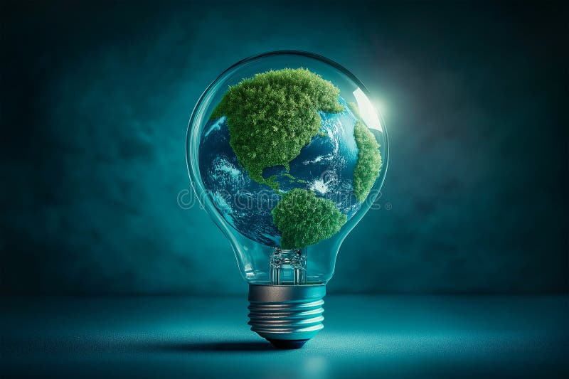 Light Bulb with the Ball of the World Inside it, the Sea is Blue and ...