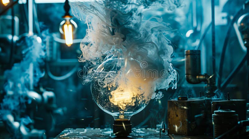 A Light Bulb is Being Blown Up by Smoke Stock Photo - Image of liquid ...