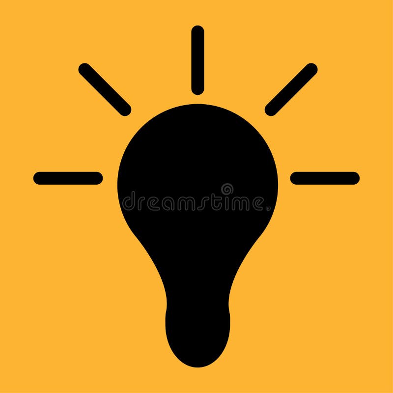 Light Bulb Black Icon on a Yellow Background. Vector Illustration Stock ...