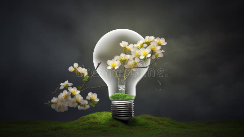 A Light Bulb Blooms with Life. Generative AI. Stock Illustration ...