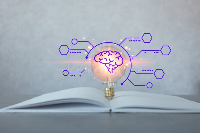 Light Bulb on Book with Brain Icon and Empty Diagram. Concept of ...
