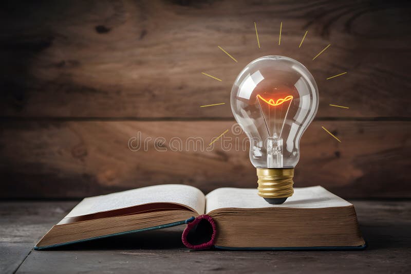 Light Bulb on Book with Vintage Background, Representing Thinking ...