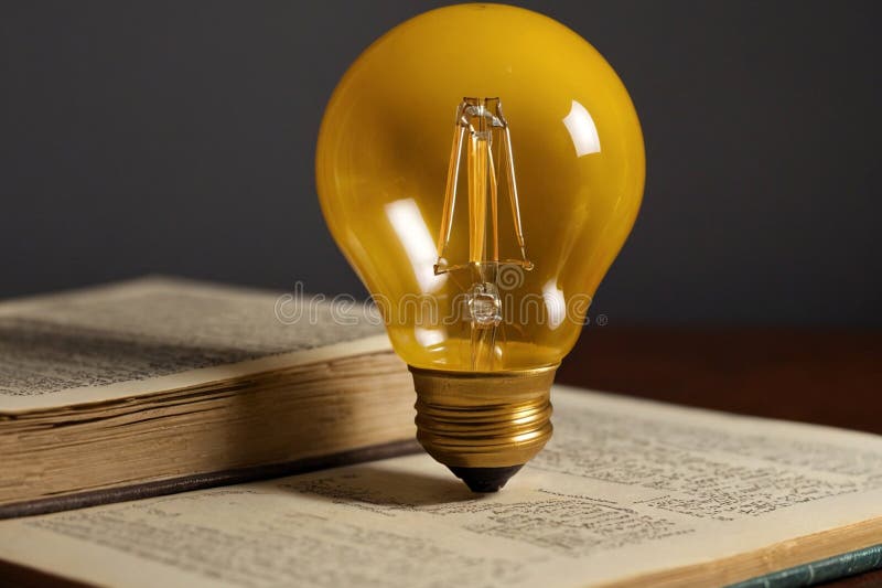 Light Bulb and Book on Wooden Table, Concept of Education and Knowledge ...