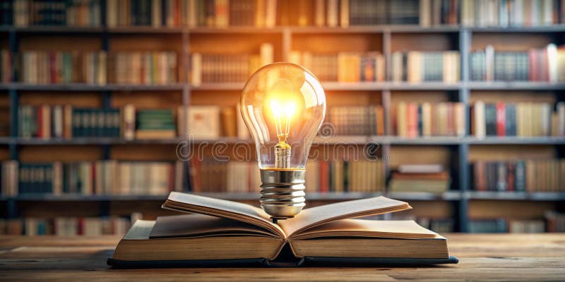 A Light Bulb on Books in a Library the Power of Knowledge Creative AI ...