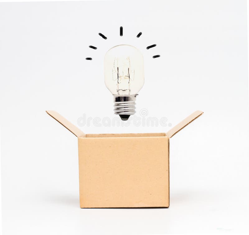 Light bulb in box stock photo. Image of drawing, achieve - 44490972