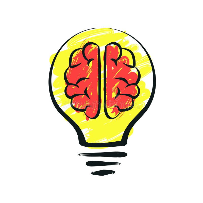 Light Bulb with a Brain. Hand Drawn. Creating Ideas, Mind Thinking ...