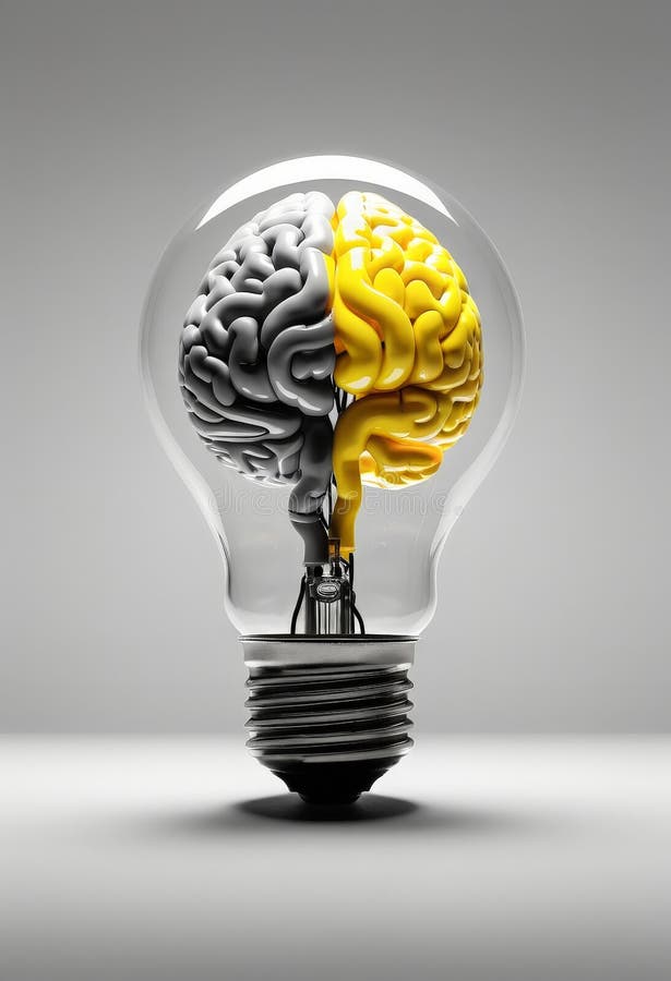 Light Bulb with Brain and Ideas, Brainstorming, Brain Memory Panoramic ...