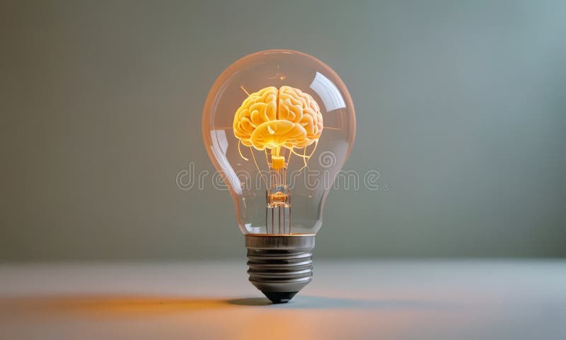 Light Bulb with Brain Inside Stock Illustration - Illustration of think ...