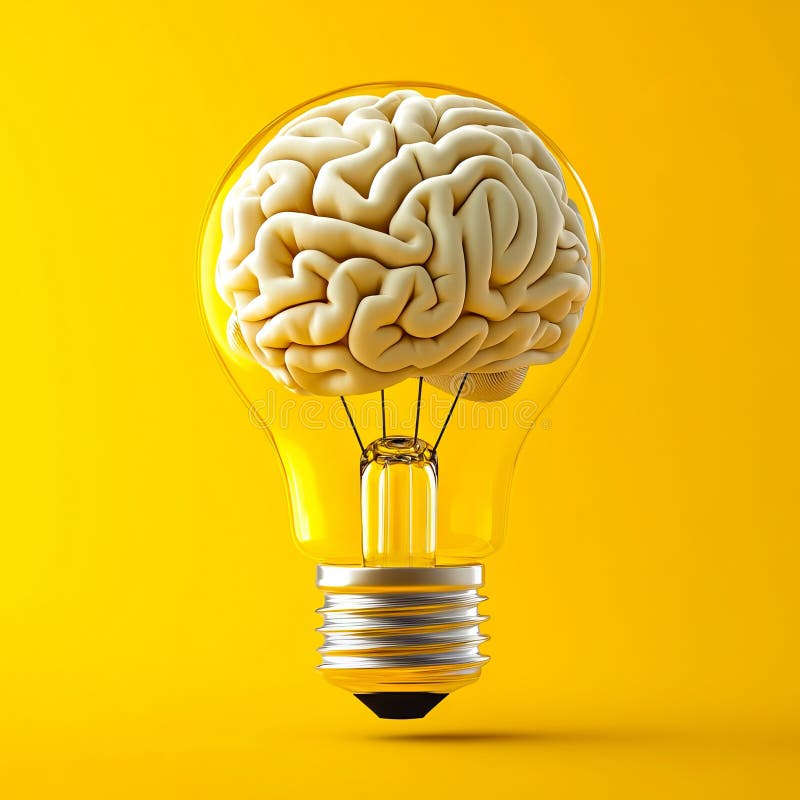 A Light Bulb with a Brain Inside of it Stock Illustration ...