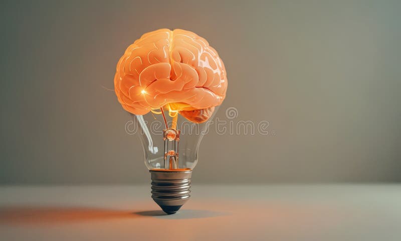 Light Bulb with Brain Inside Stock Illustration - Illustration of ...