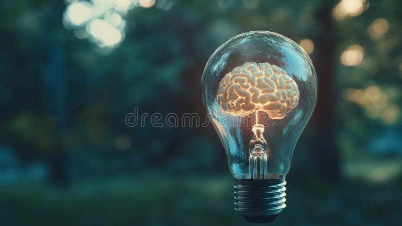 Light Bulb with Brain Inside, Concept of Innovation and Thinking Stock ...