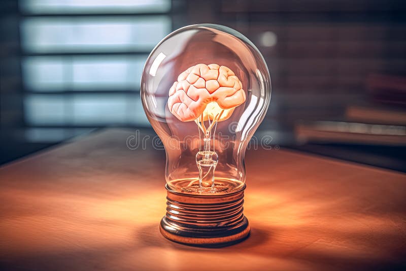 A Light Bulb with a Brain Inside of it. Stock Image - Image of lamp ...