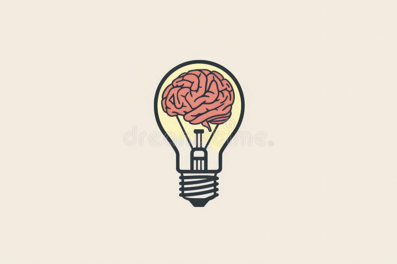 A Light Bulb with a Brain Inside of it Stock Illustration ...