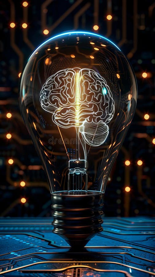 A Light Bulb with a Brain Inside Stock Photo - Image of light ...