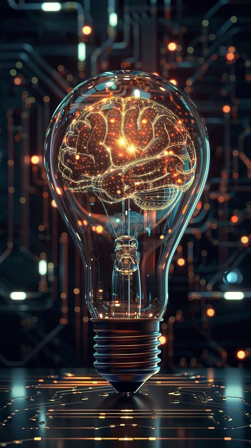A Light Bulb with a Brain Inside Stock Image - Image of generated ...