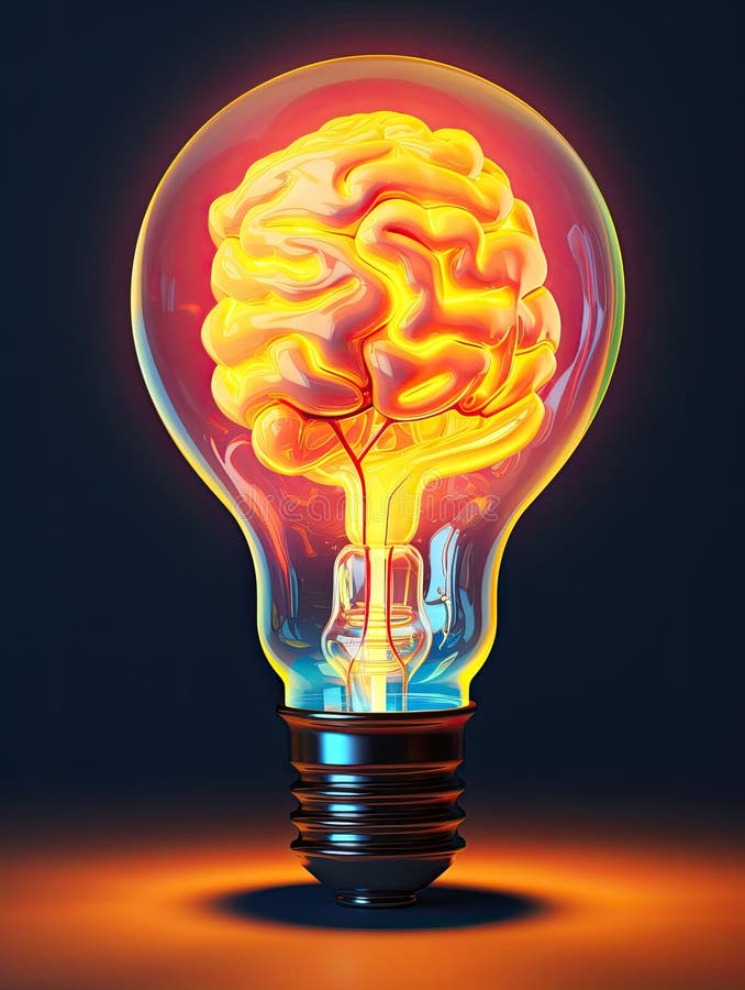 A Light Bulb with a Brain Inside Stock Illustration - Illustration of ...