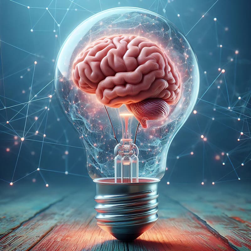 Light Bulb with Brain Inside, Surrounded by Abstract Neural Connections ...