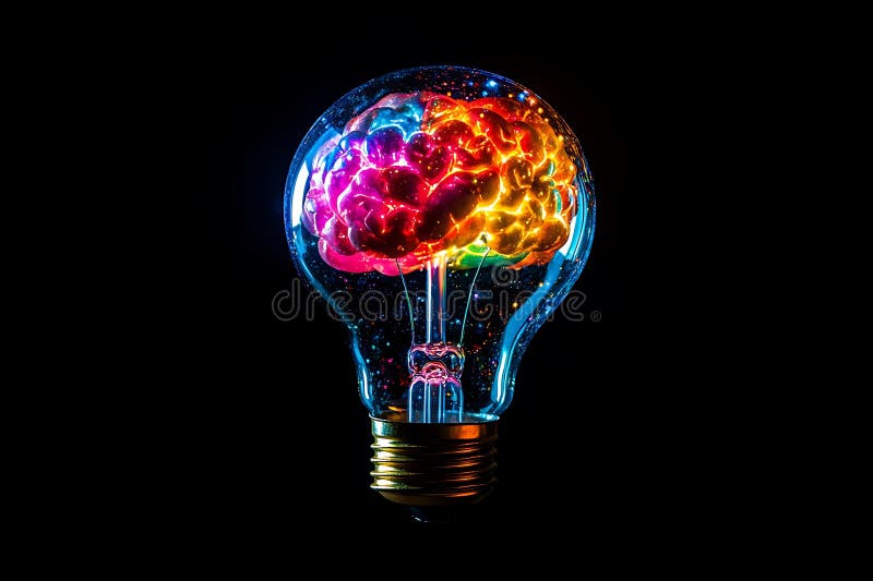Spark of Creativity: Light Bulb Brain Stock Illustration - Illustration ...