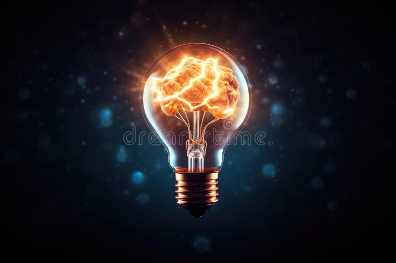Light Bulb and Bright Idea Concept. Glowing Smart Brain. Innovation ...