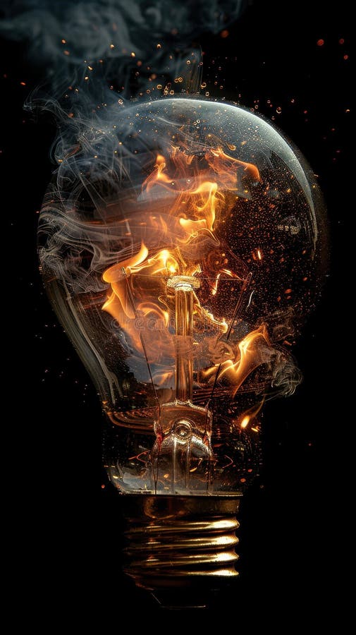 A Bursting Light Bulb Igniting with Flames and Smoke during an ...