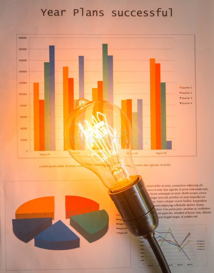 Light Bulb with Business Graph Placed Stock Photo - Image of icon ...