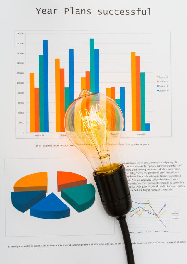 Light Bulb with Business Graph Placed Stock Image - Image of graph ...